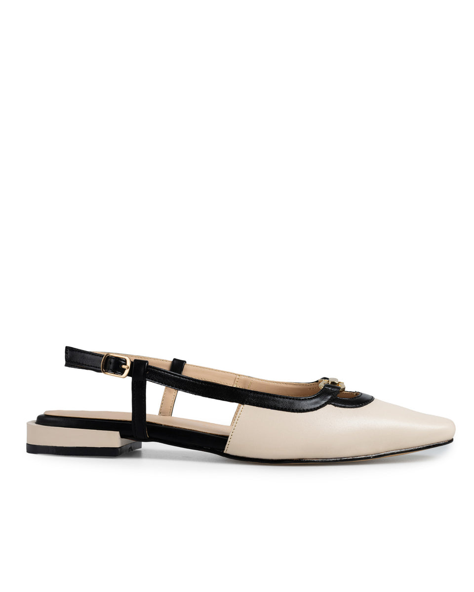 Balerina Beige Slingback Tiras Negras 9005 – Zata Selection