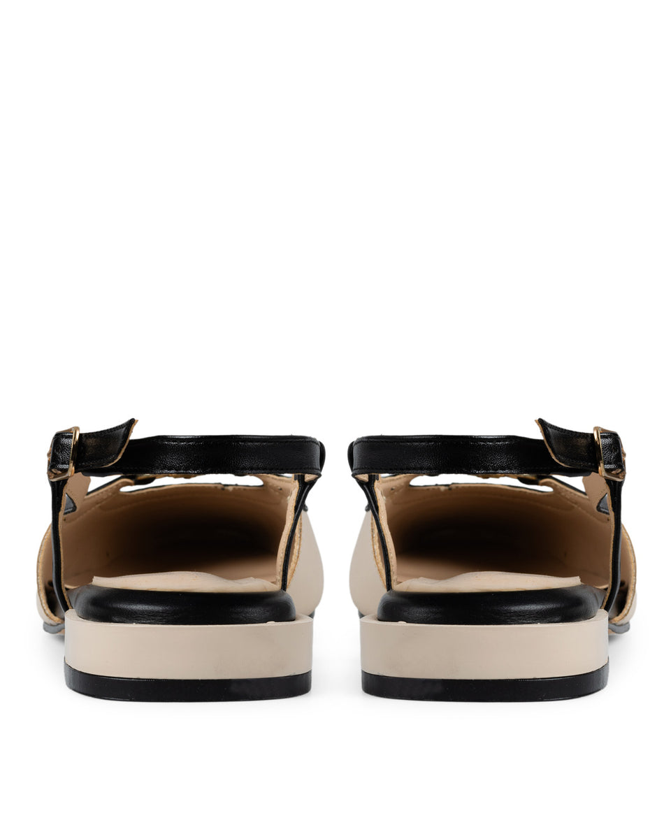 Balerina Beige Slingback Tiras Negras 9005 – Zata Selection
