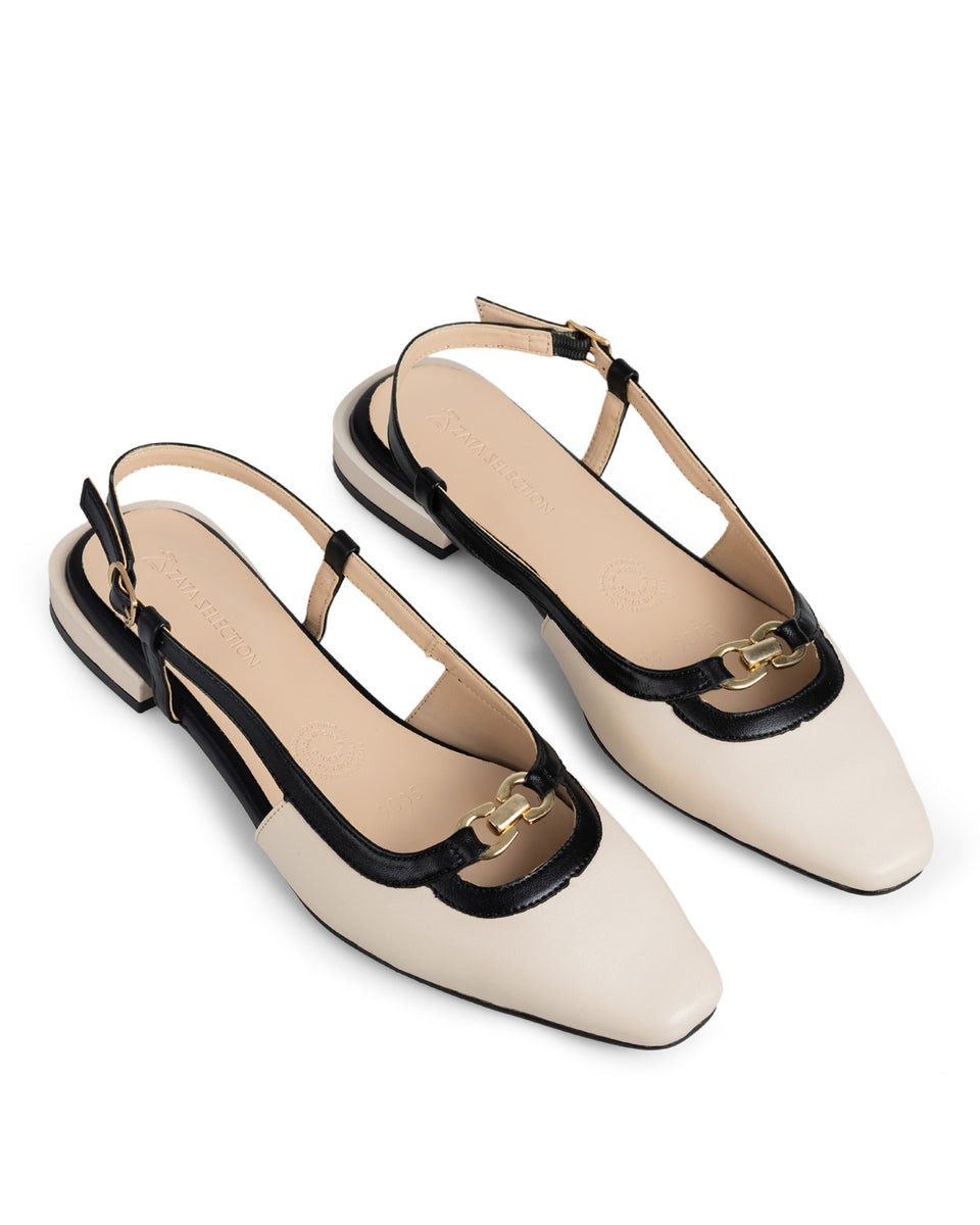 Balerina Beige Slingback Tiras Negras 9005 – Zata Selection